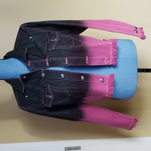 FUBU | Jackets & Coats | Fubu Black And Pink Ombre Sequin Denim Jean ...